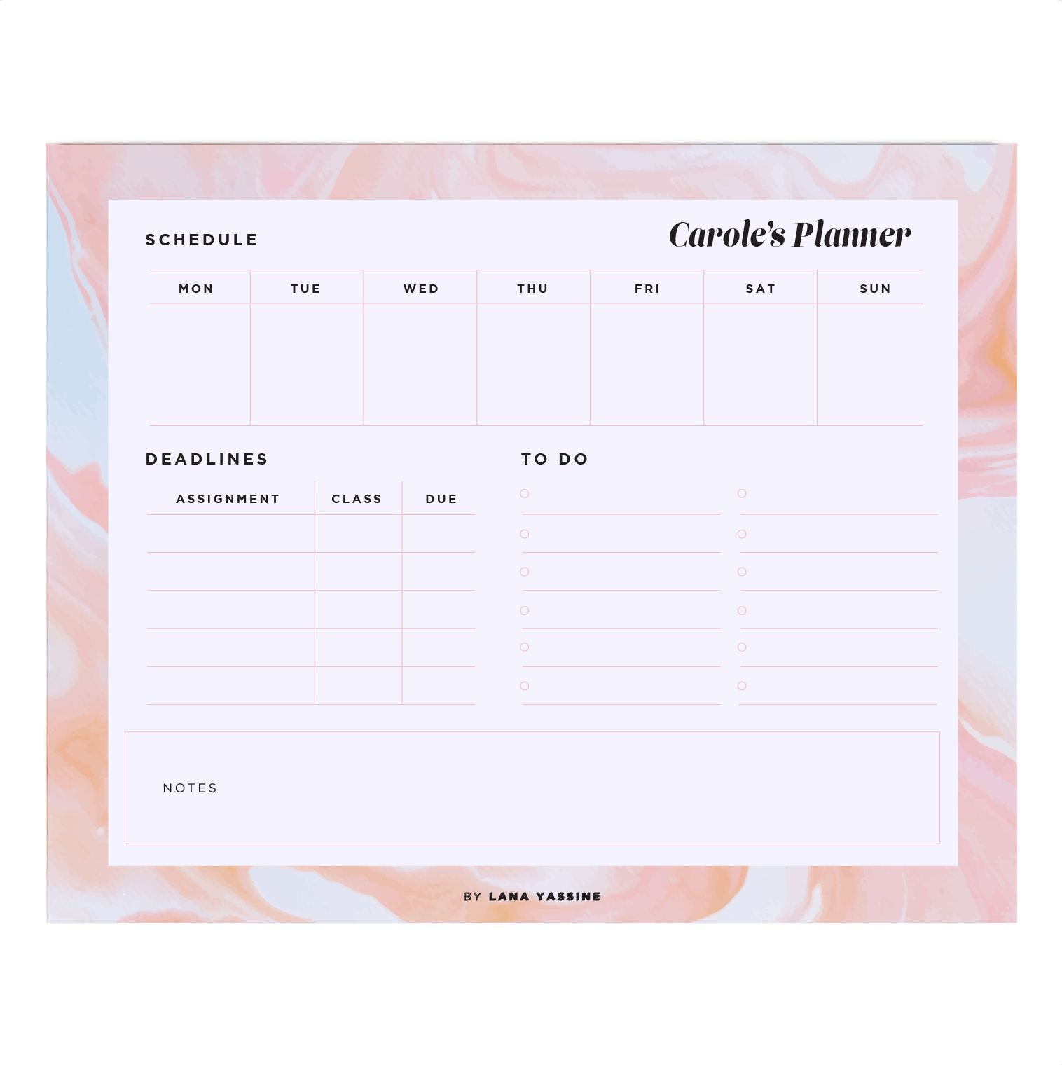 Orange Marble Compact Student Weekly Desk Planner – By Lana Yassine