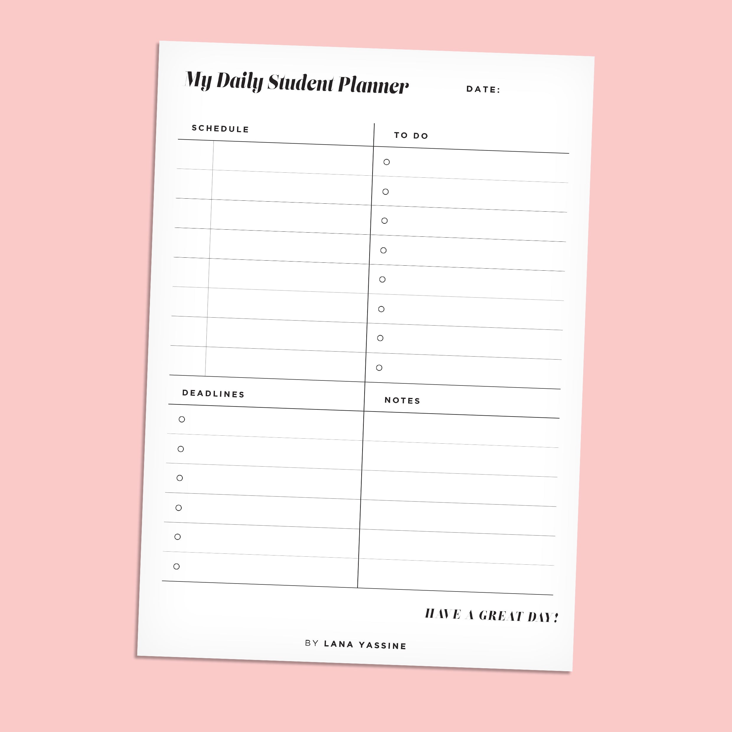 My Student Daily Planner Free Printable – By Lana Yassine