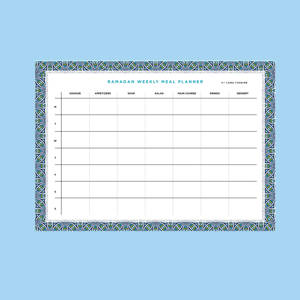 Ramadan Weekly Meal Planner Free Printable – By Lana Yassine